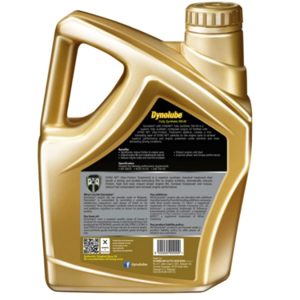 Dynolube 5W40 with DYNONFT Fully Synthetic Engine Oil SN/CF 4L FREE 1 X ...